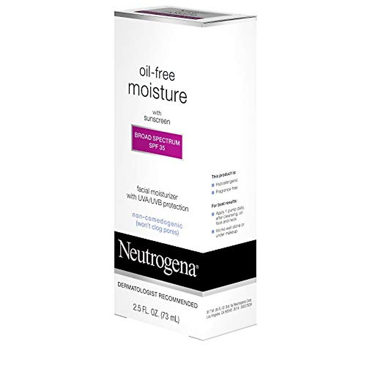Neutrogena Oil-Free Daily Long Lasting Facial Moisturizer & Neck Cream with SPF 35 Sunscreen & Glycerin, Non-Greasy, Oil-Free & Non-Comedogenic Face Moisturizer, 2.5 fl. oz
