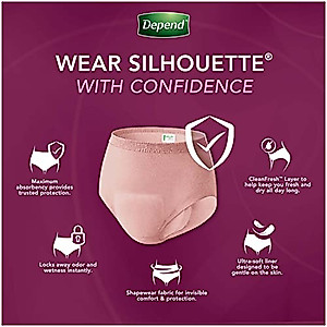 Depend Silhouette Adult Incontinence and Postpartum Underwear for Women, medium (32–42" waist), Maximum Absorbency, Black, 56 Count (2 Packs of 28)