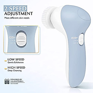 Facial Cleansing Brush Face Scrubber: COSLUS 7in1 JBK-D Electric Exfoliating Spin Cleanser Device Waterproof Deep Cleaning Exfoliation Rotating Spa Machine - Electronic Acne Skin Wash Spinning System