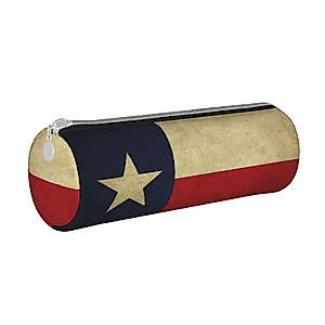 Ykklima Texas Lone Star State Flag Pattern Leather Pencil Case Zipper Pen Makeup Cosmetic Holder Pouch Stationery Bag for School Work Office