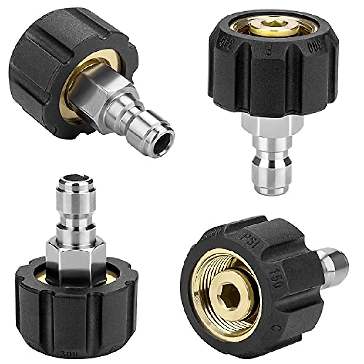 Pressure Washer Adapter Set, 2 Pair M22 Pressure Washer Quick Connect, M22 (M22-14MM) to 1/4'' Quick Connect Couplers, Hose Adapter for Power Washer Hose, 5000 PSI