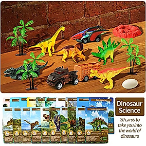 Deejoy Toy Truck, Dinosaur Transport Car with Dinosaur Toys, Dinosaur Pull Back car, Play mat, Dinosaur Identification Cards, Dinosaur Playset Birthday Gift for Kids Boys Grils 3 4 5 6 7