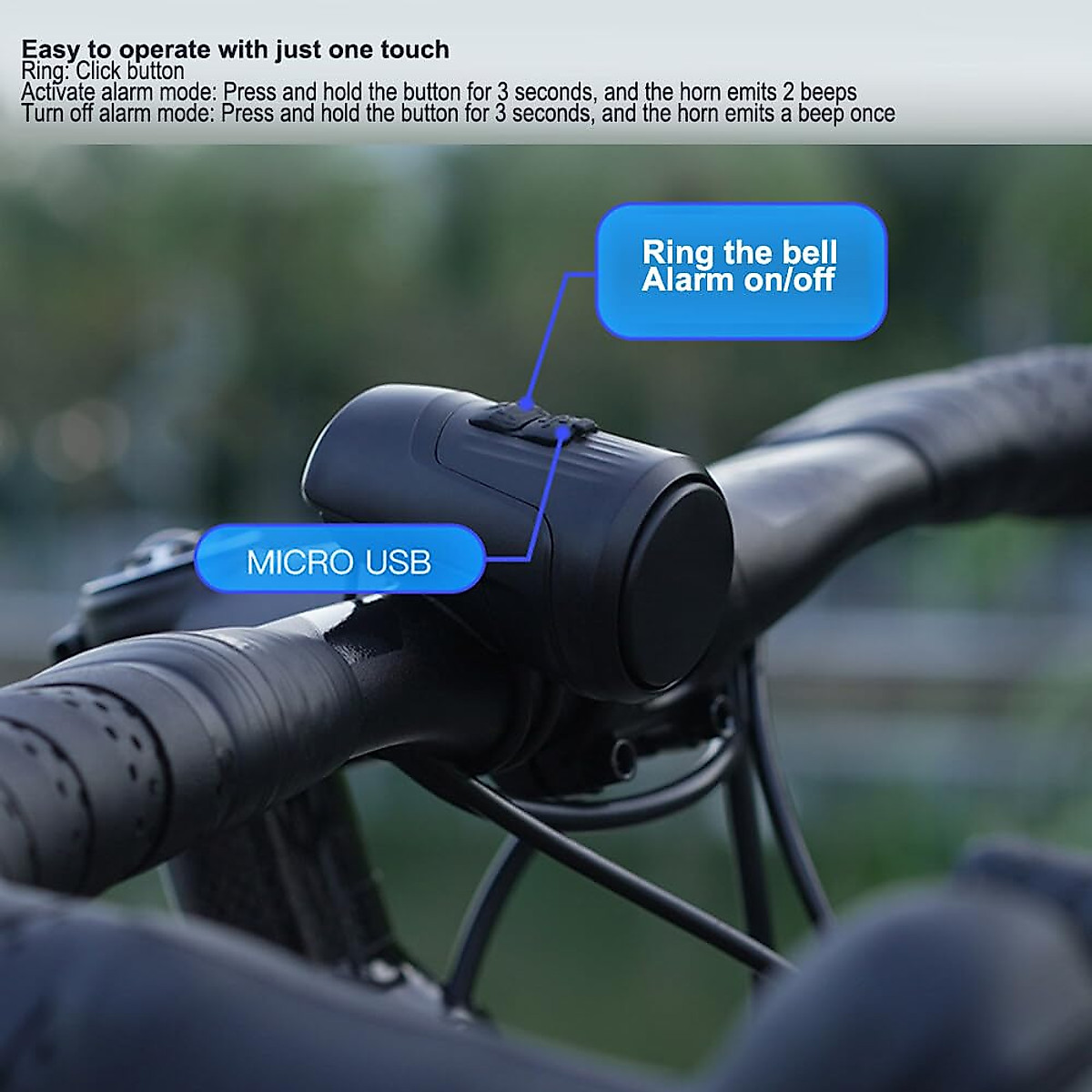 Electric Bike Bell, USB Rechargeable Battery 125db Anti-Theft Alarm Loud Electric Bike Horn for Adults Waterproof Bicycle Horn for MTB/BMX/Scooter/Road Cycling