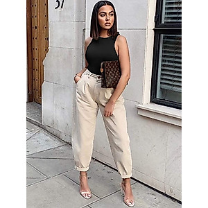 REORIA Womens Sexy Sleeveless High Neck Racer Back Halter Thong Bodysuits Leotard Tank Tops Black X-Large