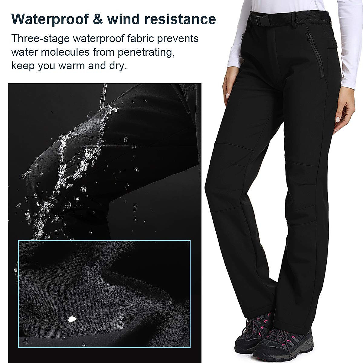 Jessie Kidden Women's Waterproof Pants Hiking Ski Snow Fish Fleece Lined Insulated Outdoor Golf Travel Pant (801F Black 18)