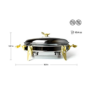 Rigeli Regent O2 Stainless Steel 3 Lt. Oval Warmer with Stainless Steel Cover, Chafing Dish, Buffet Servers, Gold, Silver
