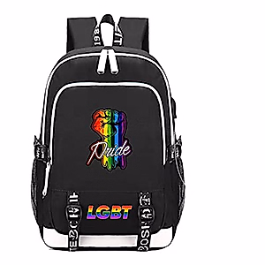 LGBT Gay Pride Daypack student school bag laptop backpack with USB Charging Port (Black2)