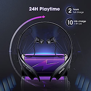 LiMingGi Neckband Headphones, Bluetooth Headphones Around Neck, Noise Cancelling Microphone, Bluetooth Headset with 24hrs Playtime, Stereo Bass, for Music, Sports, Call