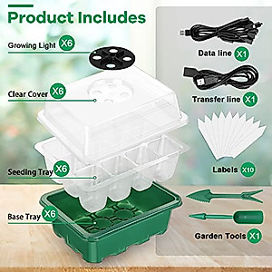 【2023 Upgraded】 Seed Starter Tray with Grow Light - 6 Pcs Seed Starter kit, Seedling Starter Trays with Humidity Dome, Mini Germination Kit for Seed Starting(12 Cell Per Tray)