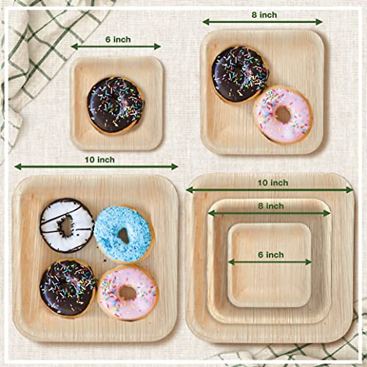 Palm Leaf Plates - Compostable and Grease Resistant 6 Inch Square Plates - Eco Friendly Plate is 100% Natural, Sturdy & Microwave Safe - Disposable & Biodegradable Wood Alternative to Bamboo Plates