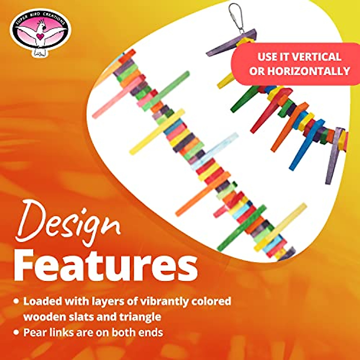 Super Bird Creations SB466 Mini Triangle Teaser Bird Toy, Medium Bird Size, 16" x 3" x 2"