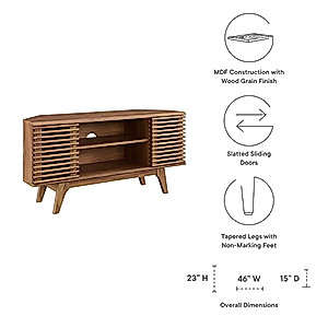 Modway Render Mid-Century Modern Low Profile Corner Media TV Stand in Wal, 15 x 46 x 23