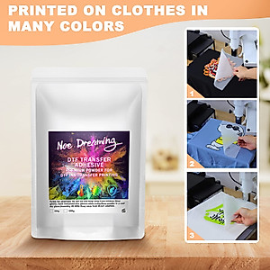 DTF Powder 500g/17.6 oz White Digital Transfer Hot Melt Adhesive, DTF Hot Melt Adhesive Fine Powder for Direct Print on T-Shirts, DTG PreTreat Transfer Powder for All DTF and DTG Printer