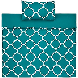 Amazon Basics Microfiber 2 Piece Duvet Cover Set, Teal Trellis, 135 x 200cm/50 x 80cm x 1