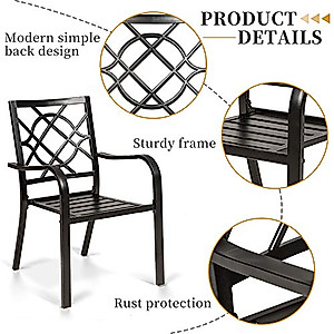 SOLAURA 7-Piece Outdoor Patio Dining Set, 6 Person Garden Dining Set Furniture with Slat Table Top/Backyard Stacked Chairs, 1.57" Umbrella Hole (Black)