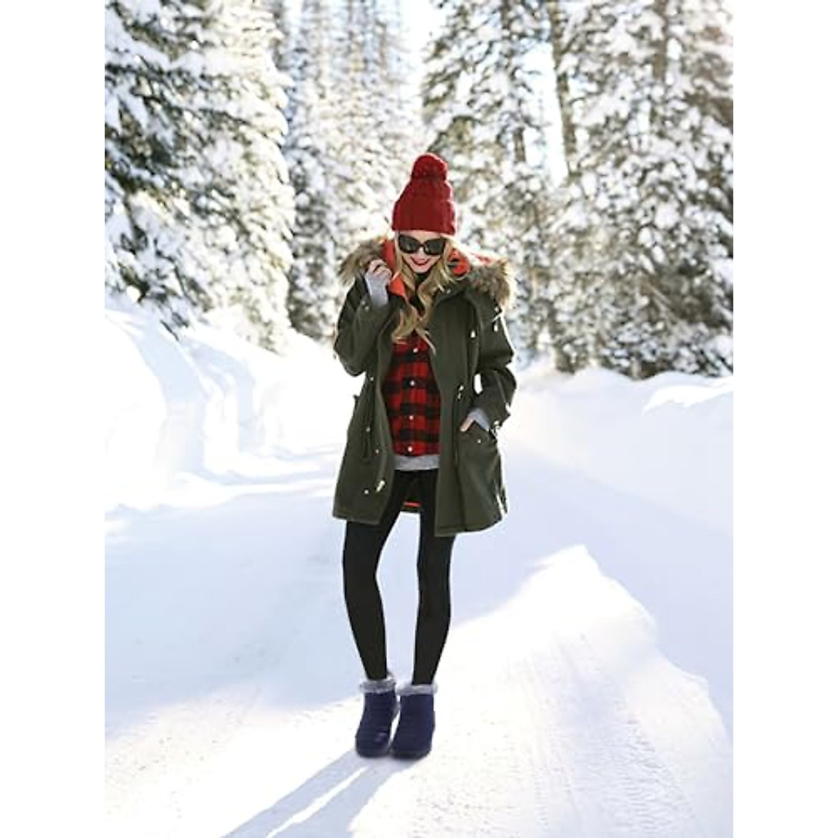 TEMOFON Womens Winter Snow Boots: Warm Fur Lined Ankle Booties Waterproof Slip On Booties Comfortable Outdoor Shoes with Zipper Blue Size 10