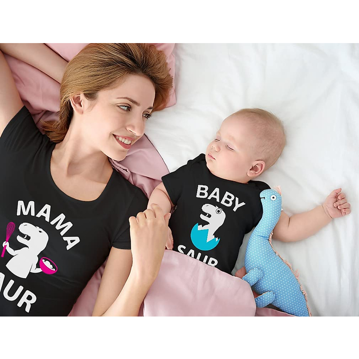 Tstars Mama & Baby Saur Gift for New Moms Mothers Day Mom and Daughter Son Matching Outfits Mom Shirt & Baby Bodysuit Set Mom Black Medium/Baby Black Newborn (0-3M)