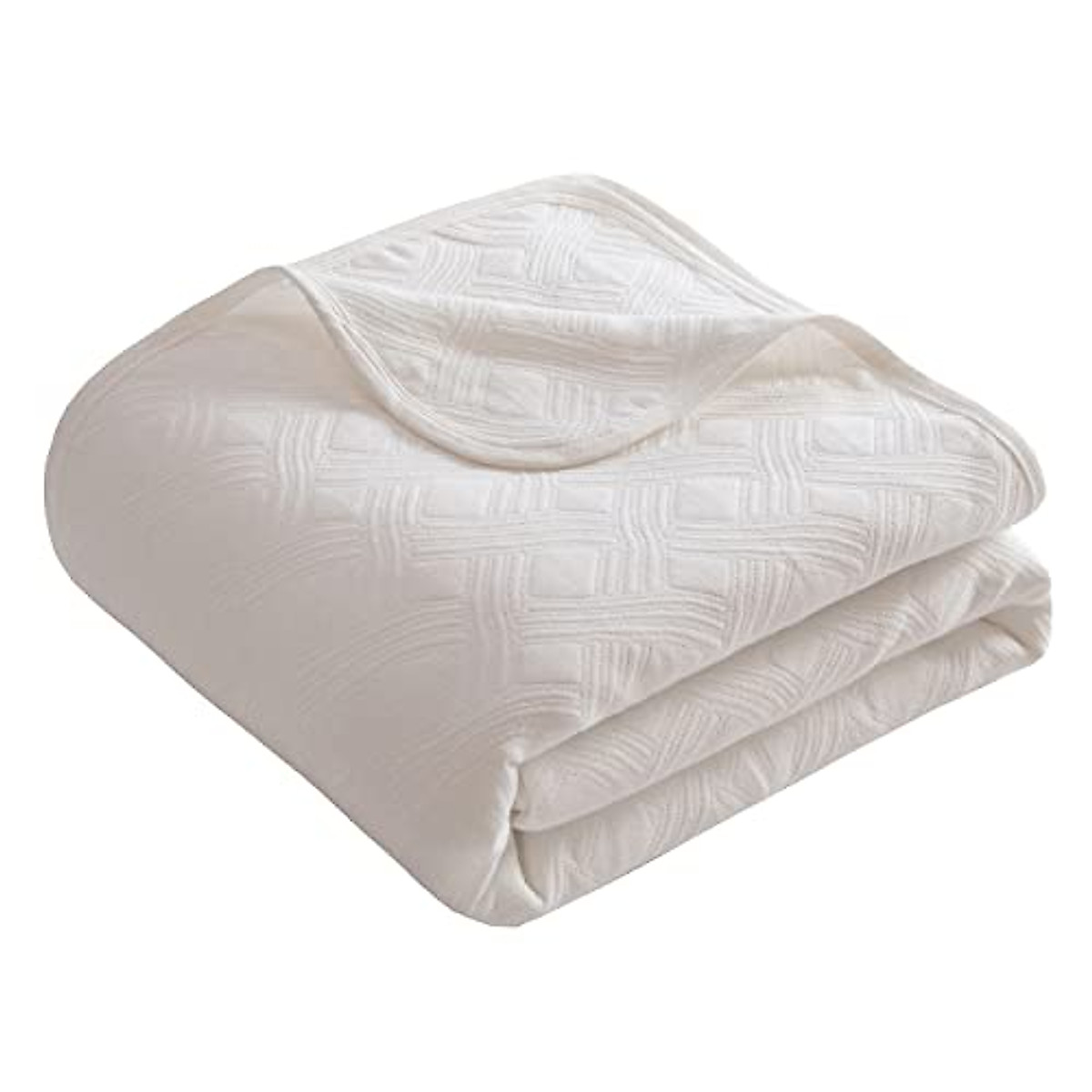 ACCOTIA 100% Cotton Quilt Blanket for Bed Couch Sofa 78"x90", Soft Breathable Queen Size 6 Layers Bed Blanket with Wave Jacquard for All Season (Wave Pattern, White)