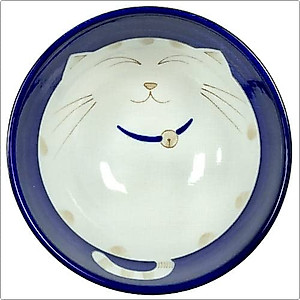 JapanBargain, Japanese Porcelain Bowl Soup Bowl Rice Bowl Udon Bowl Ramen Noodle Soup Bowl Cereal Bowl Made in Japan, Blue Smiling Cat Maneki Neko Pattern (1, Bowl 5-inch) Product Name