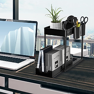 Wohingo Under Sink Sliding Organizers，2 Tier Home Under Cabinet Basket Organization and Storage Rack,Multi-purpose Countertop Storage Shelf for Bathroom Kitchen