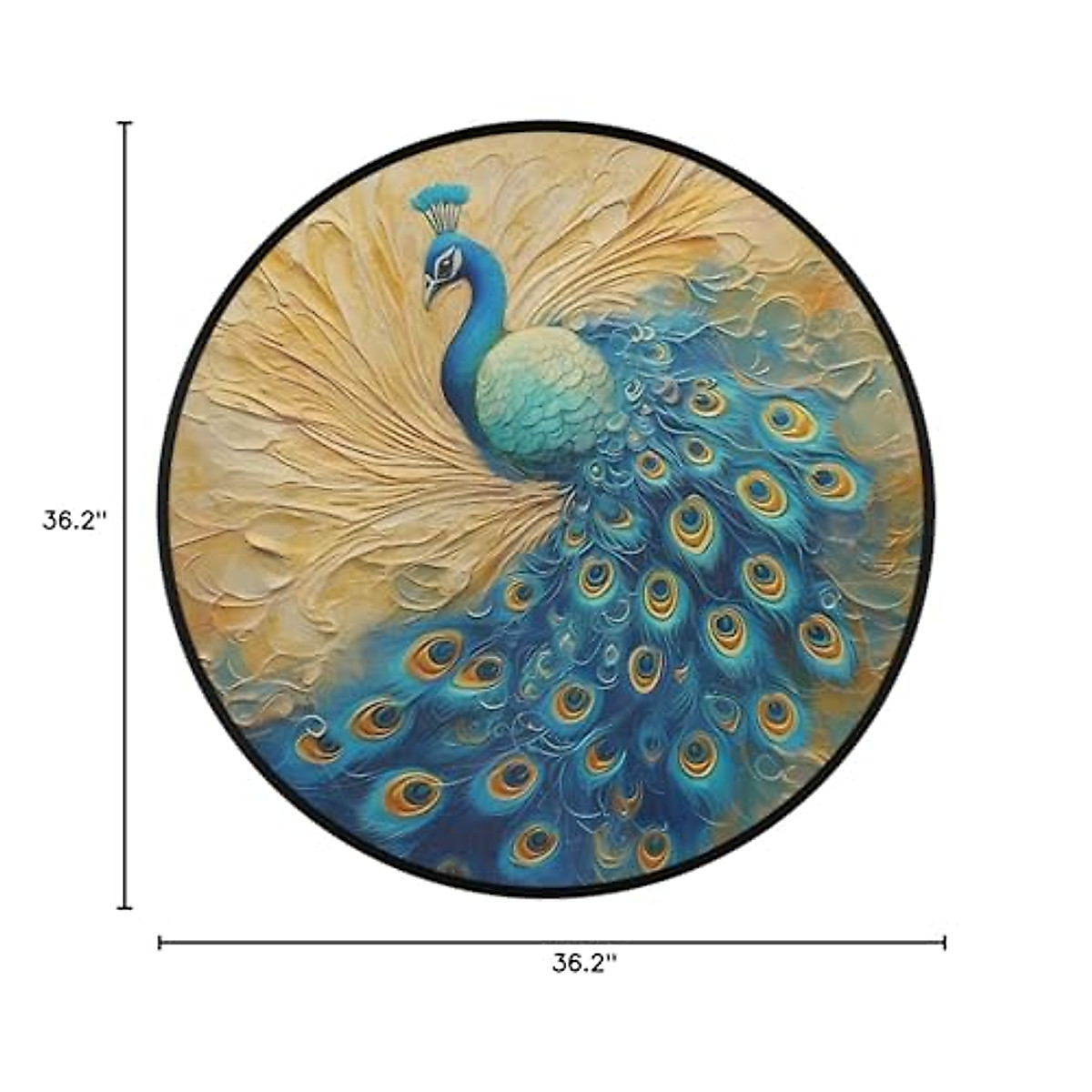 Peacock Pattern Round Area Rug, Animal Painted Non-Slip Circle Rug for Bedroom Living Room Outdoor Study Playing Floor Mat Carpet, 3' Diameter