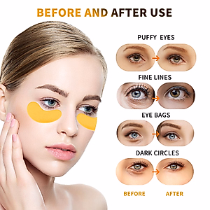 24K Gold Under Eye Patches for Puffy Eyes Treatment 18 Pairs w/Serum Vials, Under Eye Masks for Dark Circles and Puffiness, Eye Gel Pads w/Caffeine, Vitamins for Under Eye Bags Treatment