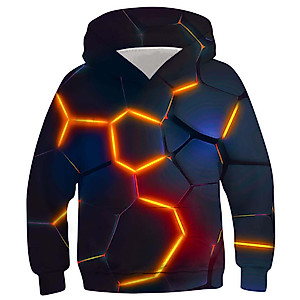 Ahegao Boys Navy Blue Hoodies for Kids 3D Printed Red Fire Pullover Sweatshirts With Big Pocket 6 7 8 Years Old Little Girls Casual Sports Shirt Sweater Children Winter Hoody Clothes