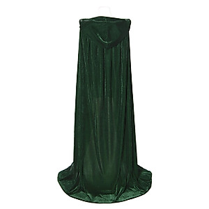 BIGXIAN Long Hooded Cloak Velvet Cape Witch Costume Halloween Costumes for Women Men (Dark Green, Large)