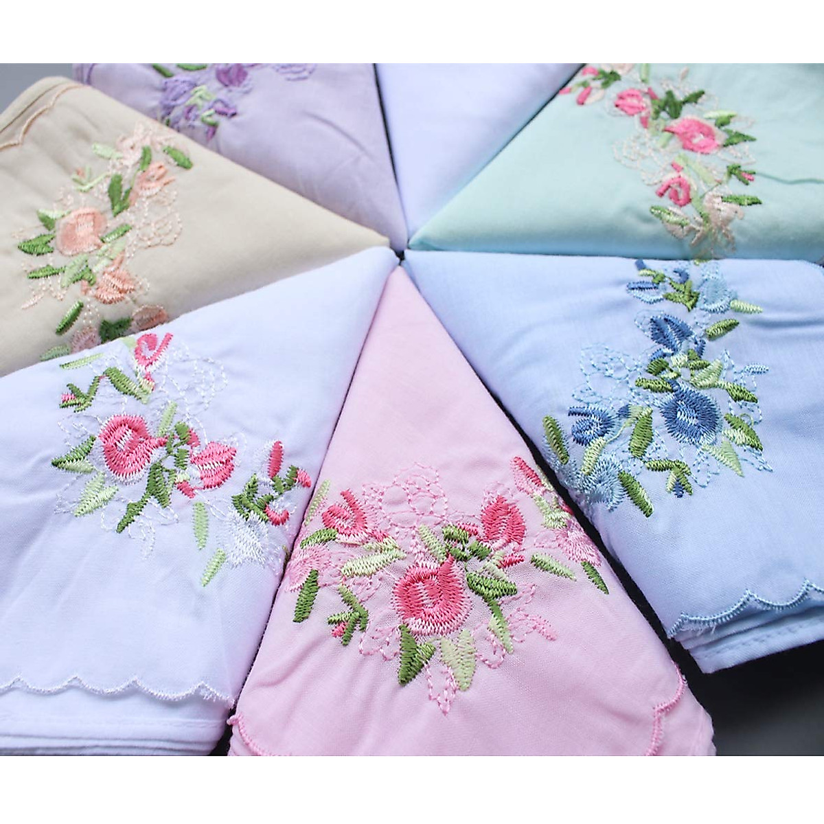 Women's Handkerchiefs 100% Cotton Rose Embroidery Hankies 17"