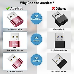 Mouse Jiggler Undetectable Metal USB Mouse Mover with Switch Button, Automatic Mouse Shaker with 2 Jiggle Modes, Driver-Free, Plug & Play, Keep Computer/Laptop Awake, with USB-C Adapter, Rose Gold