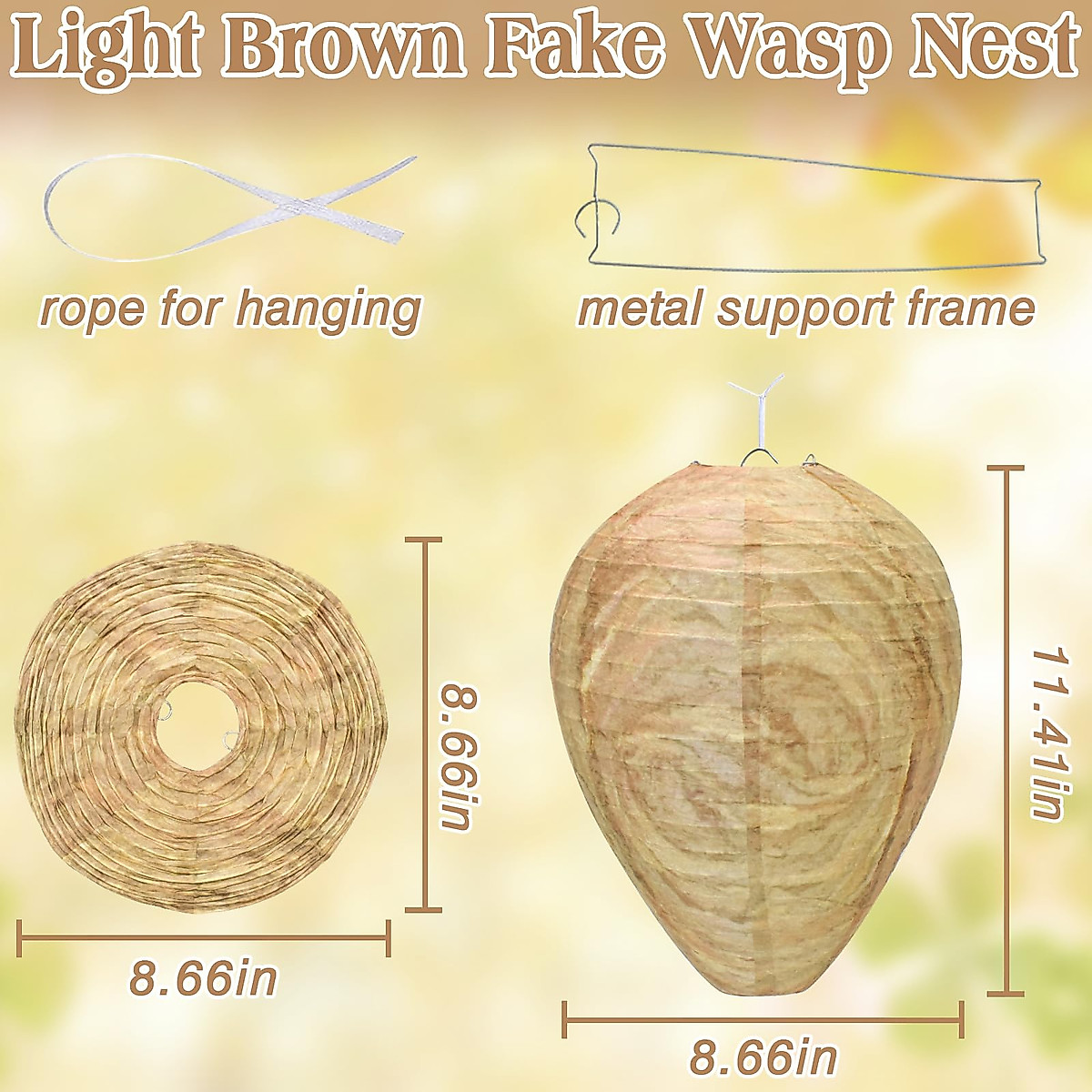 Halatool 2 Pcs Light Brown Hanging Fake Wasp Nest Outdoor Fake Hornets Nest Decor for Home and Garden