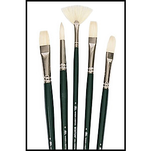 Winsor & Newton Winton Long Handle Brush (5 Pack) (Round 6, Filbert 6, Flat 6, Bright 8, Fan 3)