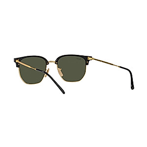 Ray-Ban RB4416F New Clubmaster Low Bridge Fit Square Sunglasses, Black on Gold/Green, 55 mm