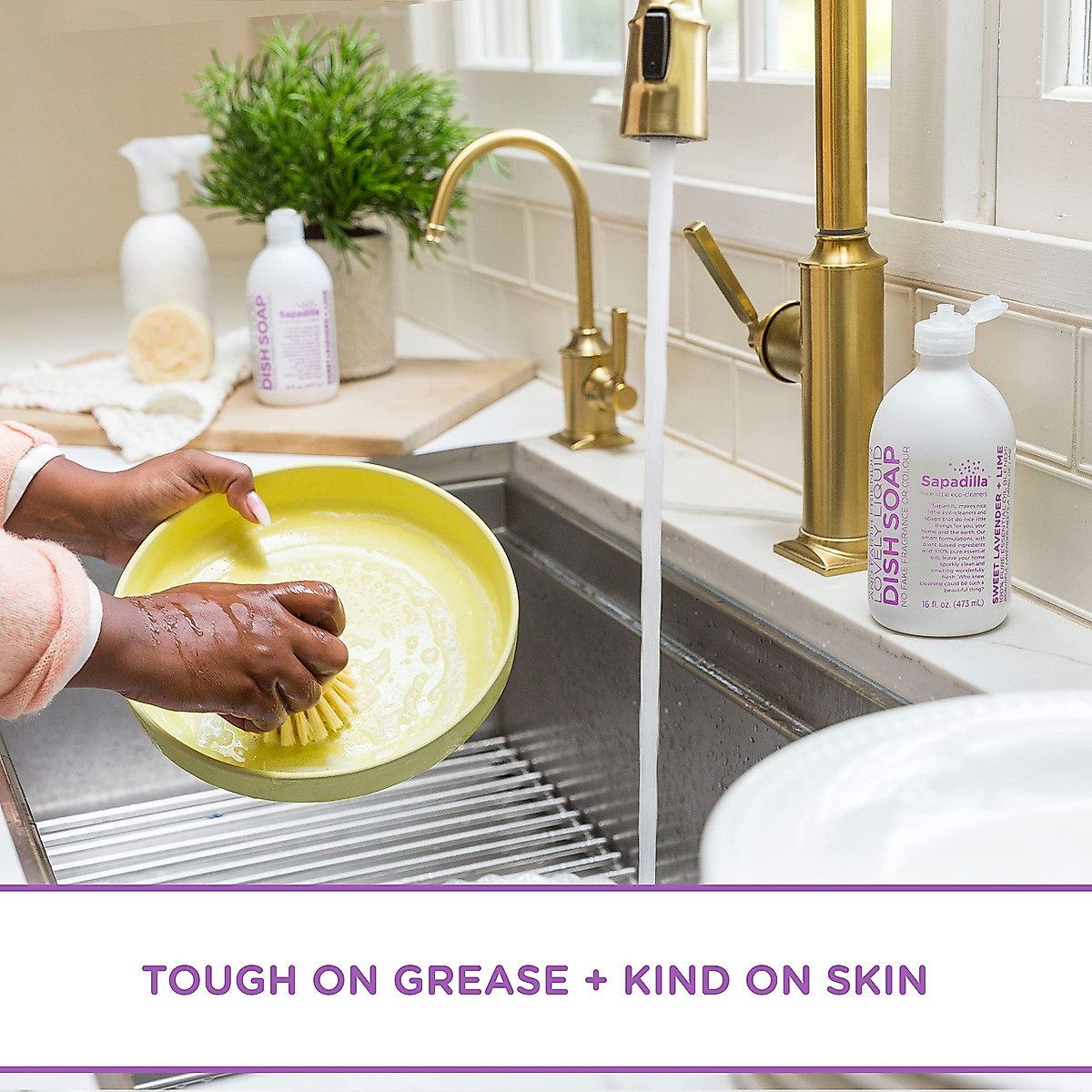 Sapadilla Liquid Dish Soap - Sweet Lavender + Lime - Made with 100% Pure Essential Oil Blends, Tough on Grease, Aromatic & Fragrant Dishwashing Liquid, Plant Based, Biodegradable, 12 Ounce (Pack of 1)