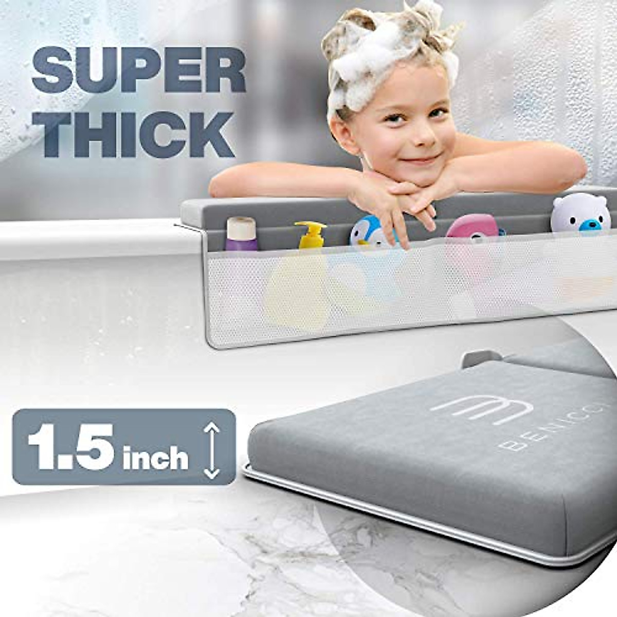 Comfortable Bath Kneeler and Elbow Kneeling Rest Pad for Baby Bathing Parents - Painless Foam Mat with Toy Organizer Pockets - Quick Drying, Foldable, Non-Slip for Baby and Toddler Bathing