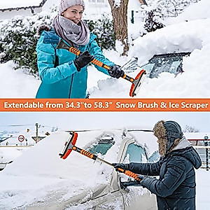 HOHUIGO 58.5" Ice Scraper and Extendable Snow Brush for Car Windshield, Snow Scraper Brush Detachable for Car Auto SUV Truck Vehicle 180° Pivoting, Snow Ice Remover Snow Broom Kit with Foam Grip