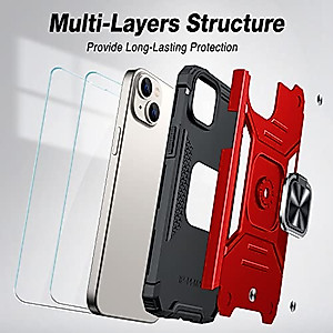 JAME for iPhone 14 Plus Case with Screen Protector, Case for iPhone 14 Plus Military Grade Drop Protective for Women & Men, Heavy Duty Shockproof with Ring Kicstand Case for iPhone 14 Plus-Red