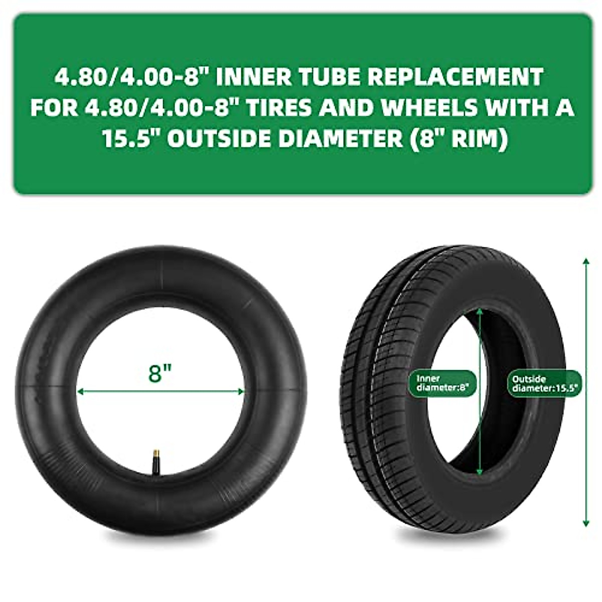 LAXEEM 2Pack 4.80/4.00-8 Replacement Inner Tire Tube For Mowers, Hand Trucks, Wheelbarrows, Carts and More