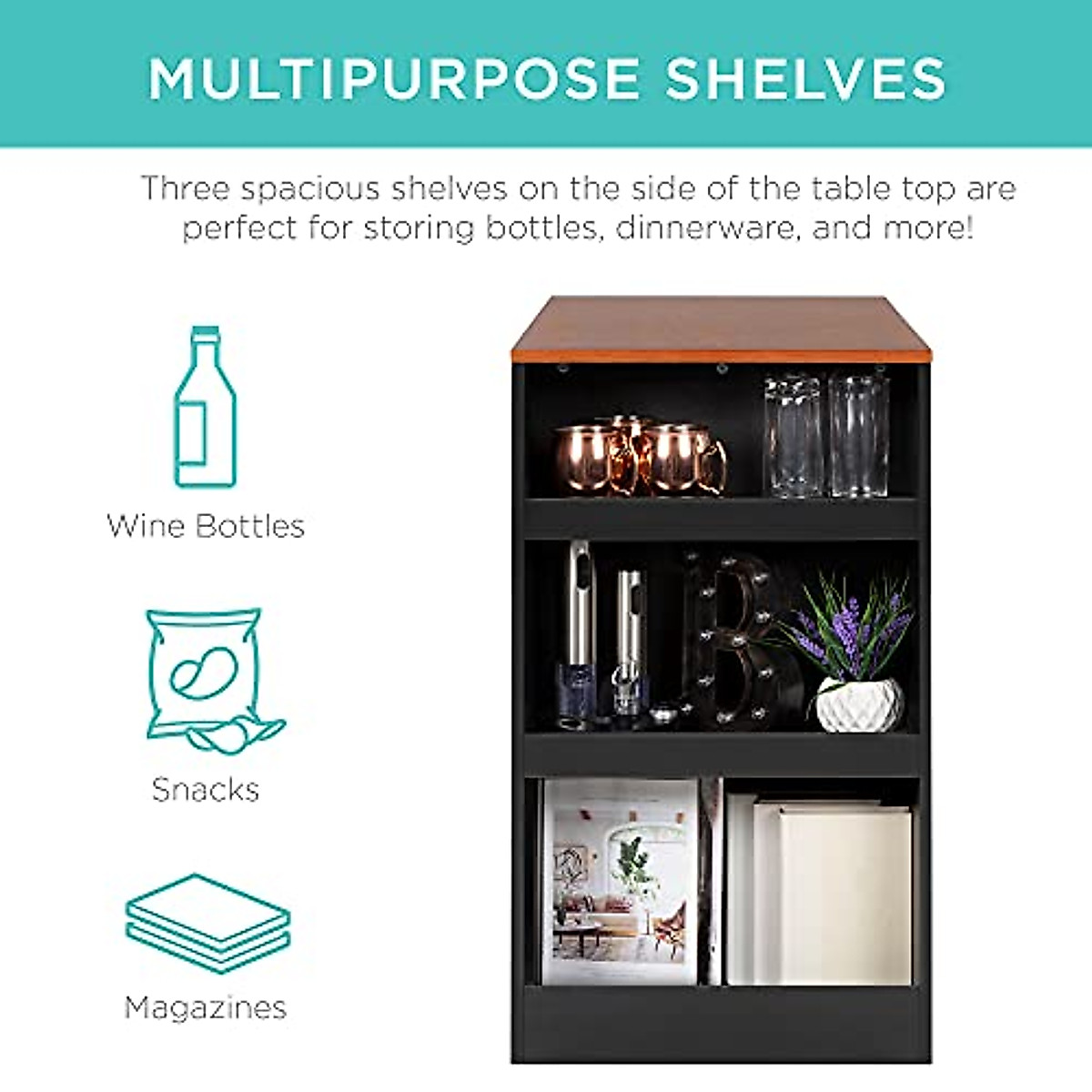 Best Choice Products 3-Piece 36in Wooden Counter Height Dining Table Set for Kitchen, Dining Room w/Storage Shelves, Metal Frame, 2 Barstools - Espresso