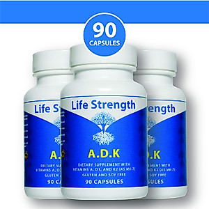 Life Strength ADK Supplement (90 CT) - Physician Formulated Vitamins A1, D3 & K2 (as MK7) for Bone Health - Immune System Support - Gluten Free, Soy Free, Non-GMO - Pack of 2