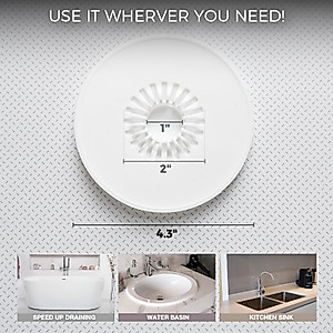 Drain Hair Catcher & Tub Stopper, 2 in 1 Bathtub Stopper, Flex Silicone Drain Catcher for Shower/Bathtub/Tub/Kitchen Sink (White, 3 Pack)