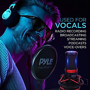 Pyle USB Microphone Podcast Recording Kit - Audio Cardioid Condenser Mic w/Shock Mount Stand & Pop Filter, for Gaming PS4, Streaming, Podcasting, Studio, YouTube, Works w/Windows PC Mac PDMIKT200