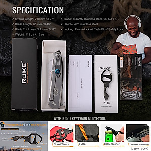 Tactical Folding Pocket Knife for men,14C28N Stainless Steel Blade,Frame Lock,G10 Handle,EDC Small Camping Knives Belt Clip Carry,Lightweight Survival Hunting Flipper Microtech Elemental Bushcraft Hiking Sharp Gear Tool Father Dad Gifts Ruike p108