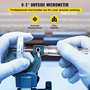 VEVOR Outside Micrometer Set, 0-3" Machinist Micrometer, 0.0001" Graduation Micrometer Set, 3 Pcs Machinist Tool Set, Alloy Precision Micrometer, Laser-Etched Micrometer Standard Set with Fitted Case