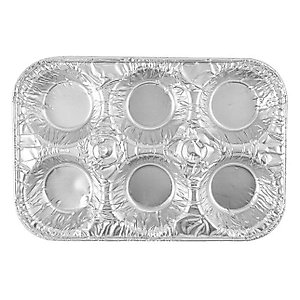 Just Partyware 20-Pack Muffin Pans Disposable Aluminum Foil 6-Cup Standard Size Tin for Baking Cupcakes, Mini Pies and Quiche, Souffle