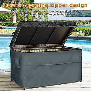 DUSTYPROTE Patio Storage Box Covers, Quick Open Outdoor Deck Boxs Top with Zipper and Pockets Garden Deck Box Covers Waterproof,Storage Container Covers(Gray,52x30x25in)