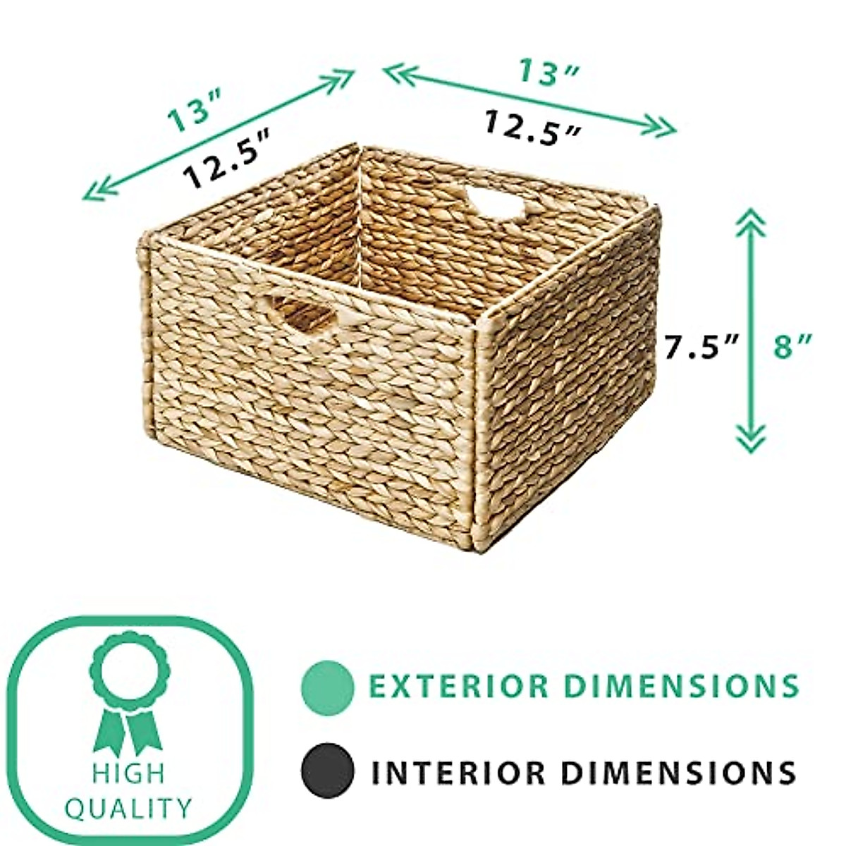 Seville Classics Premium Handwoven Portable Laundry Bin Basket with Carrying Handles, Household Storage for Clothes, Linens, Sheets, Toys, Water Hyacinth, Rectangular (2-Pack)