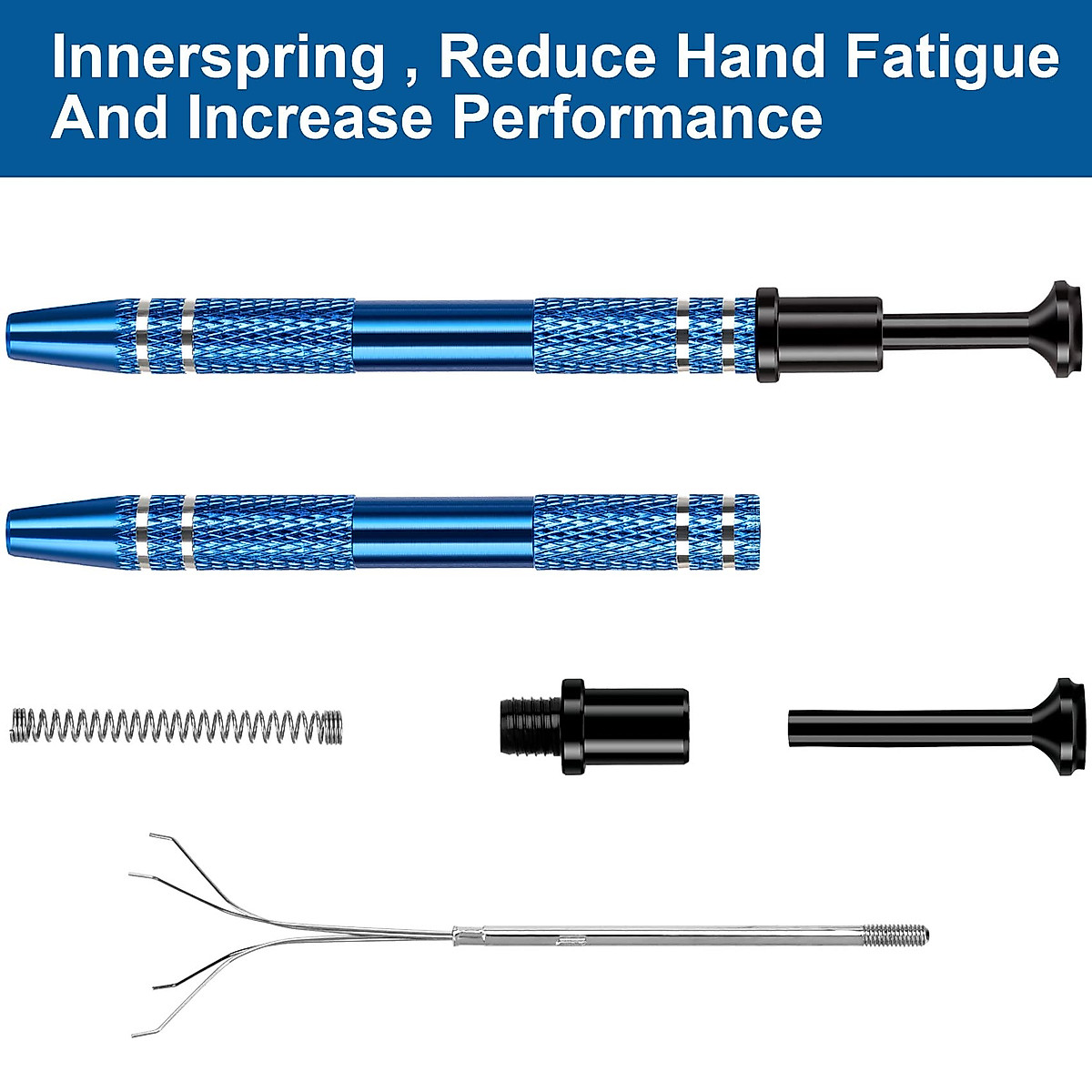 ANCIRS 3 Pack Stainless Steel 4-Claw Pick up Tool for Small Parts Pickup, 4 Prongs Grabber for Tiny Objects in Home, Office - IC Chip, Electronic Components, Nails Clamping- Gold & Silver & Blue