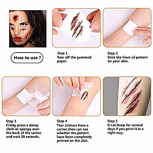 300+ Pieces Halloween Scar Tattoos Temporary for Costume Cosplay Props/Accessories - Vampire Zombie Party Supplies Decorations Realistic Bloody Fake Injury Wound Body Sticker Tattoo(48 Sheets)