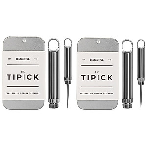 The TiPick - World's Smallest Titanium Toothpick | EDC Keychain Tool Camping Toothpick | Outdoor Concealable Micro Toothpick with Protective Case Holder (2 PACK)